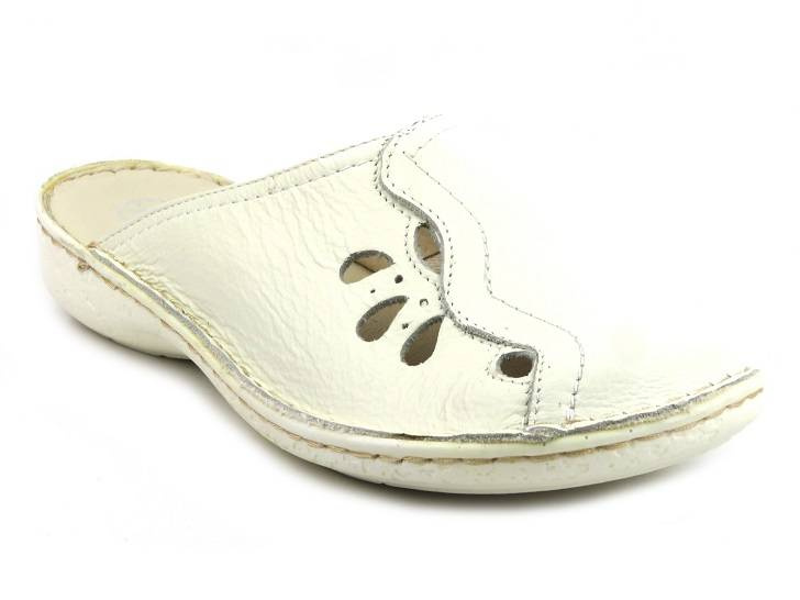 Skórzane klapki damskie Helios Komfort 660, ecru ecru | Sklep ...